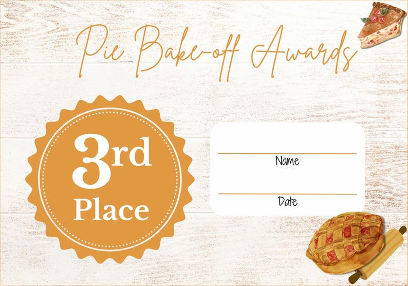 Pie Bake-off Award Cards| Pie Party | Pie Cook-off Event | Pie Award ...