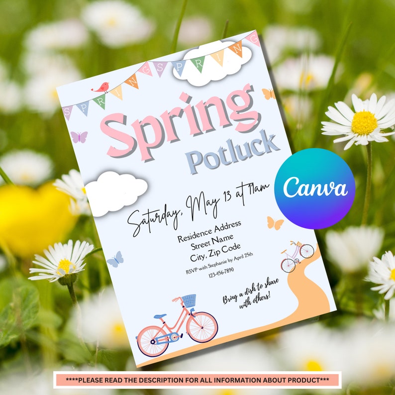 Spring Potluck Invite Template | Editable Potluck Invitation | Potluck ...