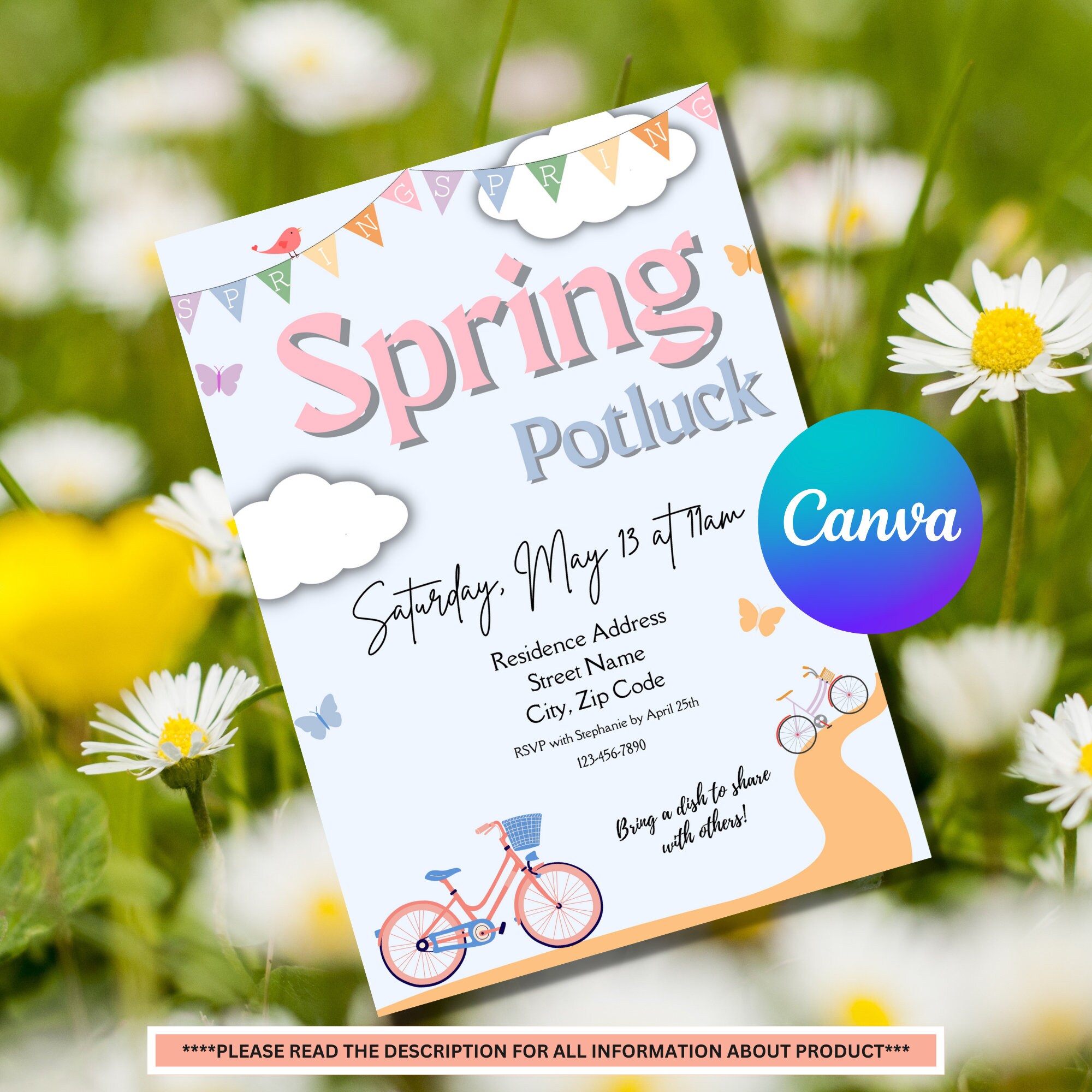 Spring Potluck Invite Template Editable Potluck Invitation Potluck ...