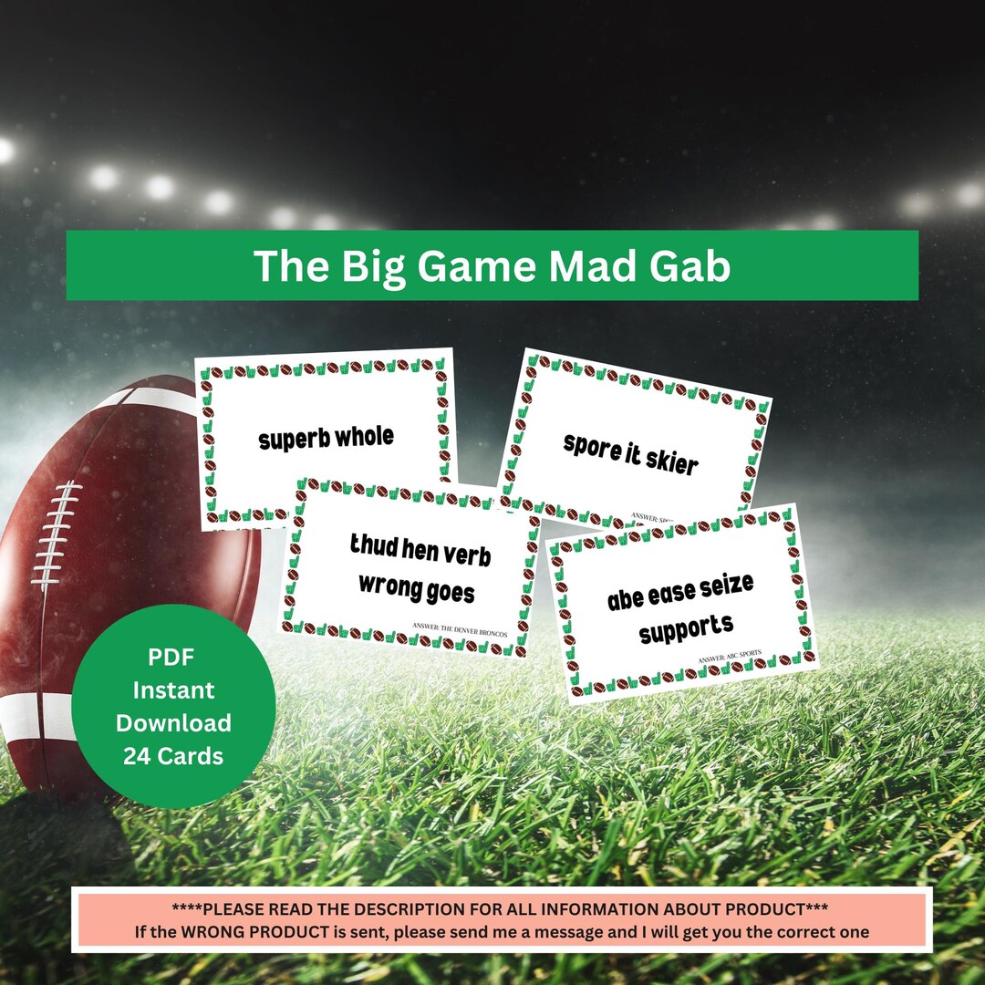 The Big Game Party Games | the Big Game Mad Gab | Big Game Games ...