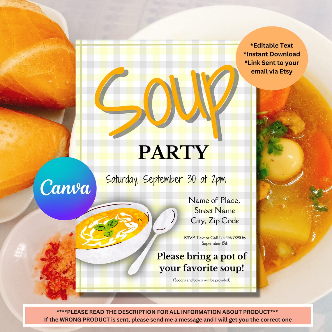 Soup Party Invite Template | Editable Soup Party | Soup Party Invite ...