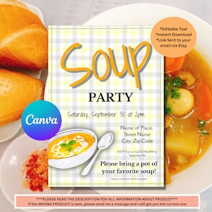Soup Party Invite Template | Editable Soup Party | Soup Party Invite ...