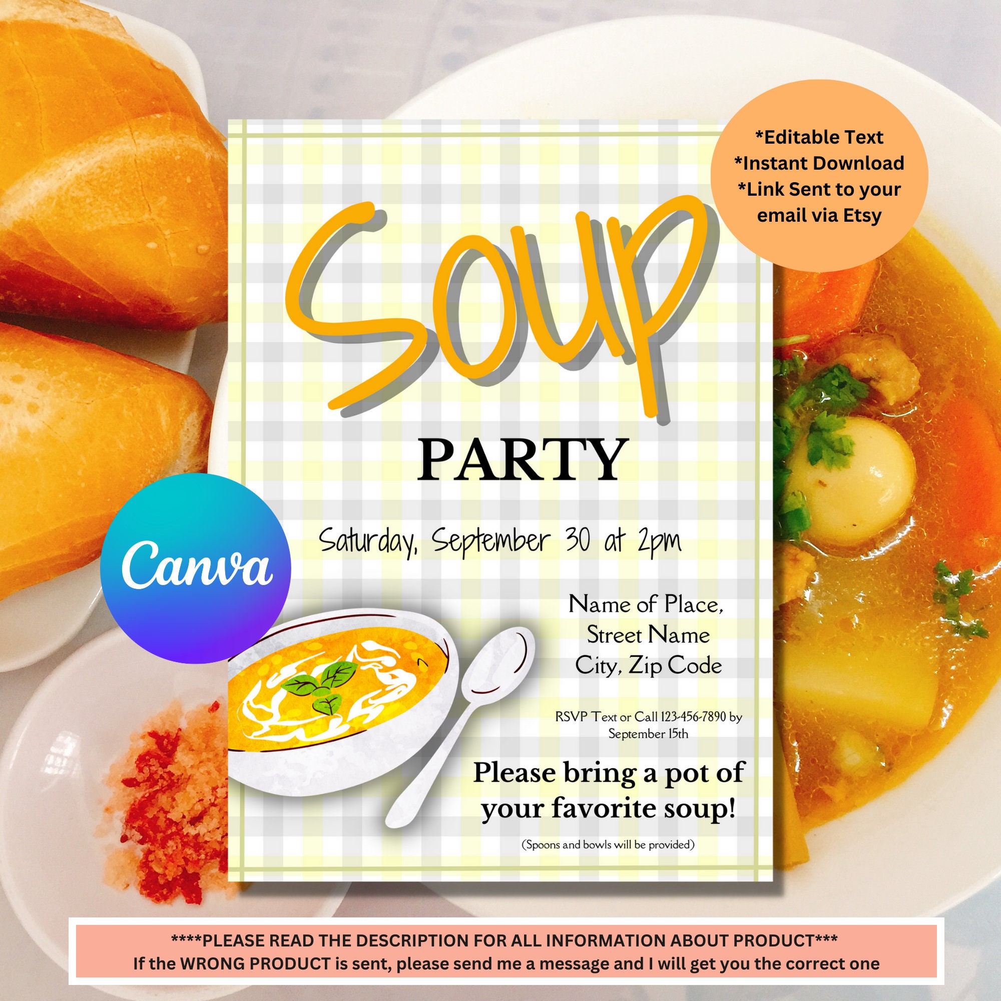 Soup Party Invite Template | Editable Soup Party | Soup Party Invite ...