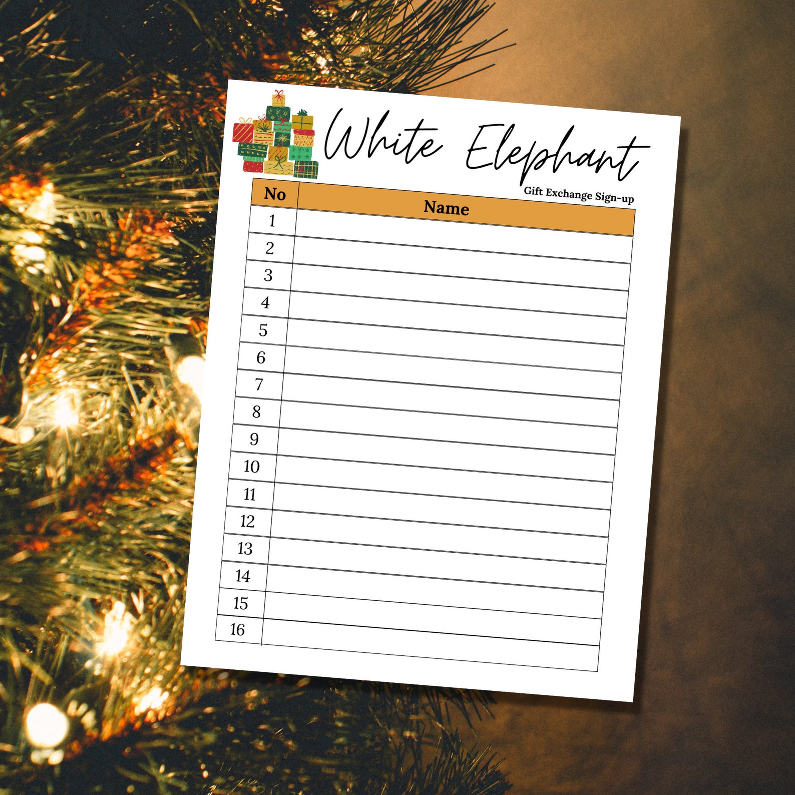 White Elephant Gift Exchange Sign up Sheet | Gift Exchange Sign up ...
