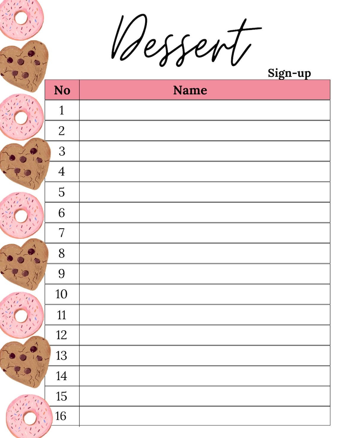 Dessert Sign up Sheet Dessert Sheet Printable Dessert Sign up Sheet ...