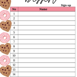 Dessert Sign up Sheet | Dessert Sheet | Printable Dessert Sign up Sheet ...