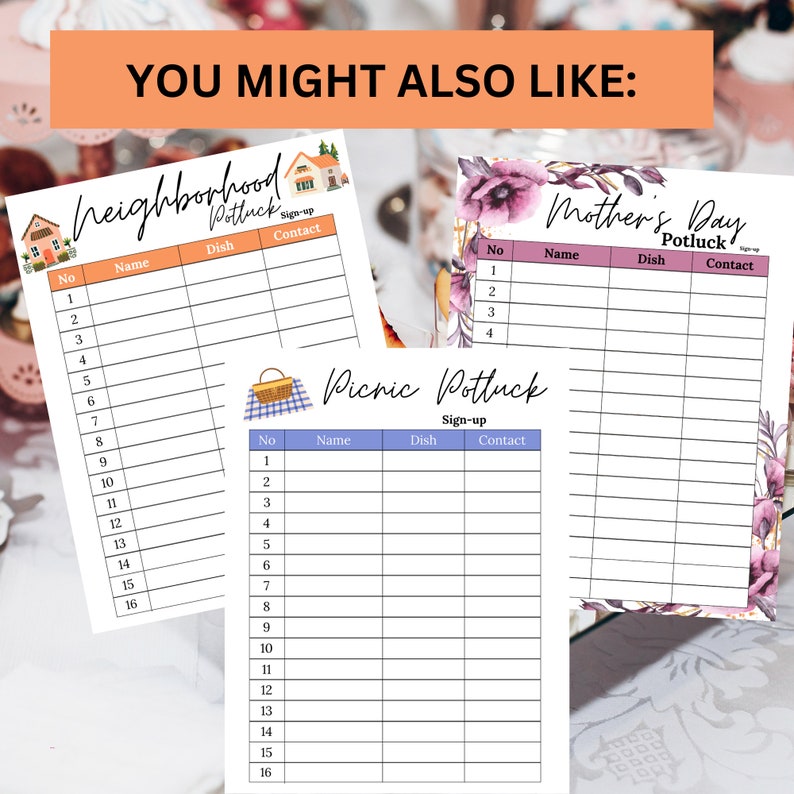 Potluck Sign up Sheet | New Years Potluck Sign up Sheet | New Years Eve ...
