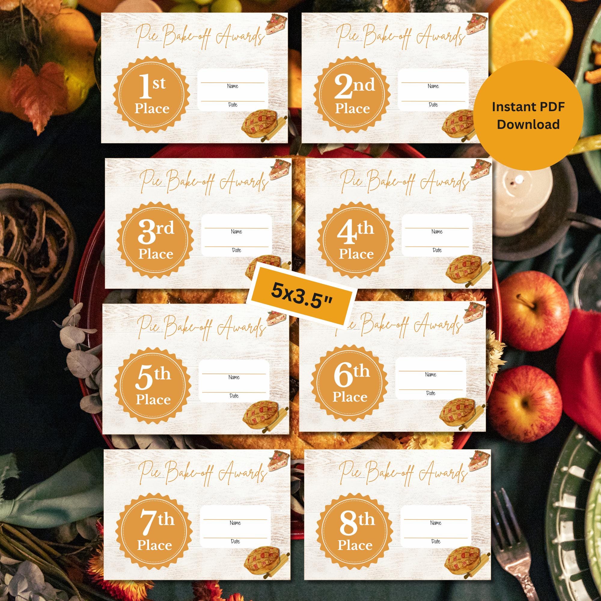 Pie Bake-off Award Cards| Pie Party | Pie Cook-off Event | Pie Award ...