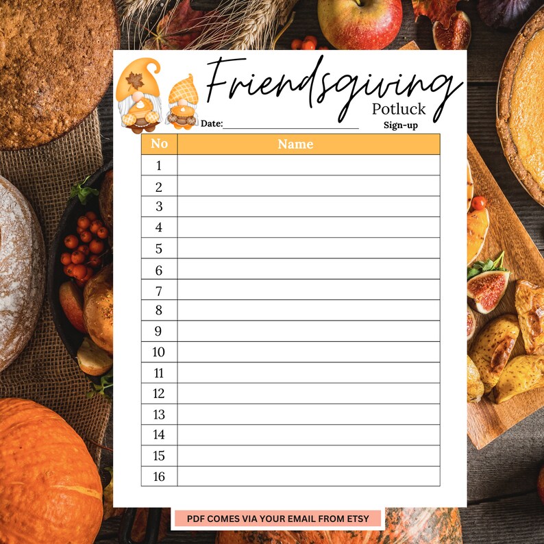 Potluck Sign up Sheet | Friendsgiving Day Potluck Sign up Sheet ...