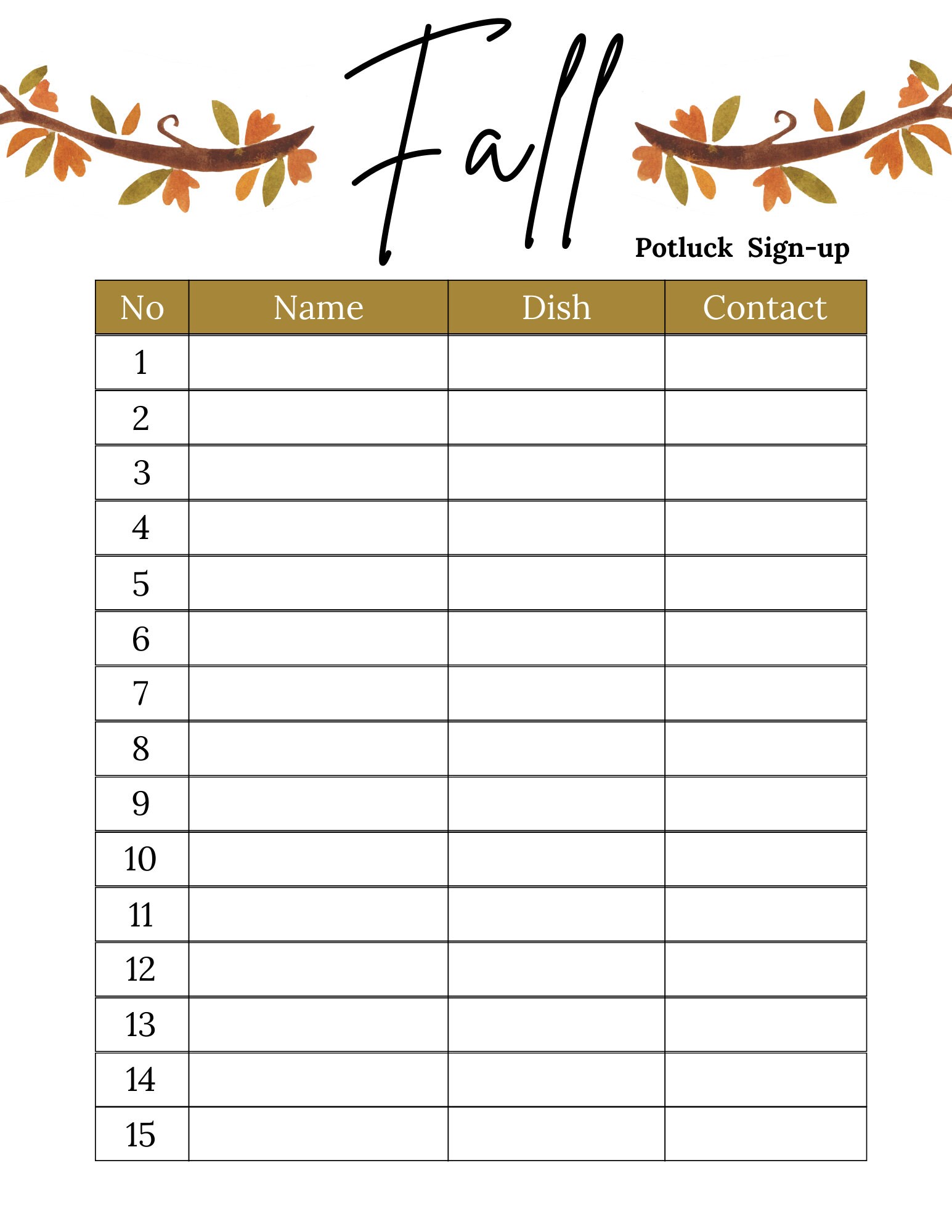 Potluck Sign up Sheet Fall Potluck Sign up Sheet - Etsy Canada