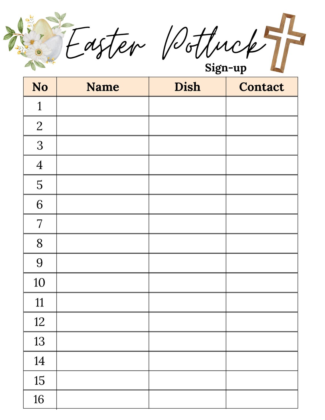 Potluck Sign up Sheet Easter Potluck Sign up Sheet Easter - Etsy Canada