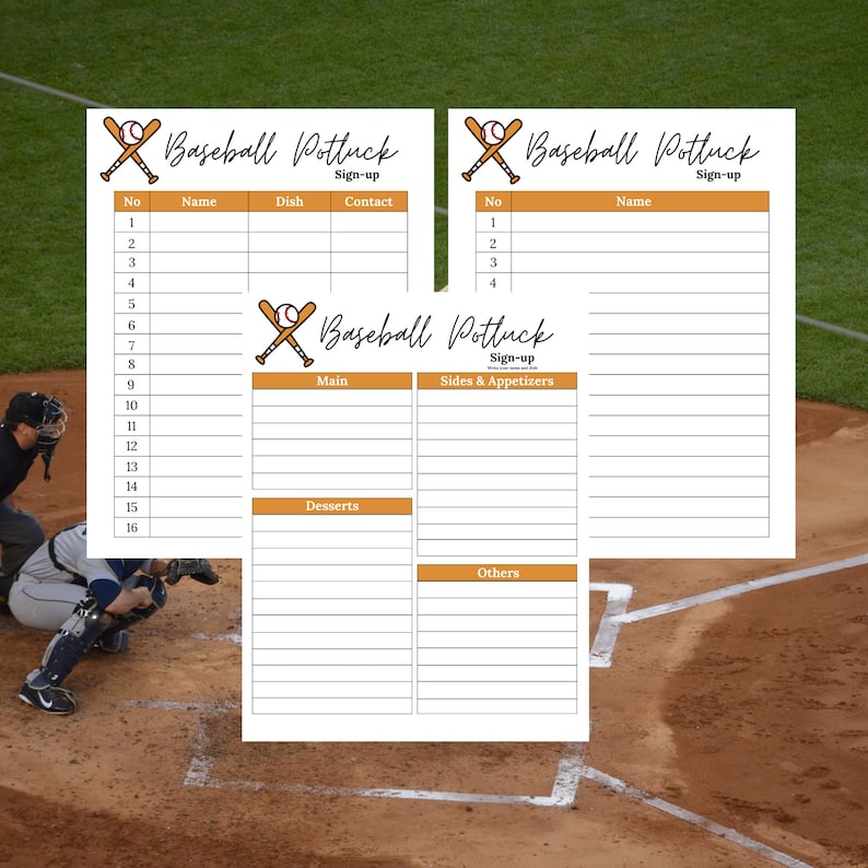 Baseball Potluck Sign up Sheet | Baseball Potluck Sheet | Sports ...