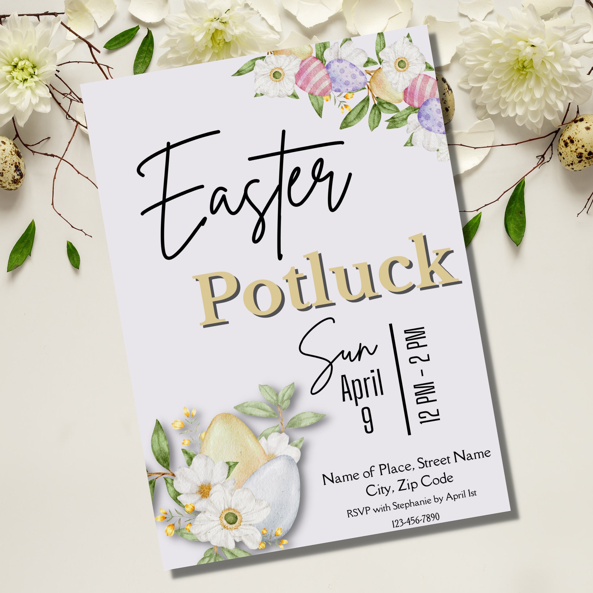 Easter Potluck Invite Template Editable Potluck Invitation Potluck ...