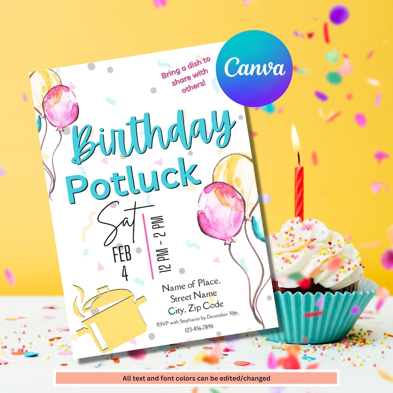 Birthday Potluck Invitation Template | Birthday Party Potluck Invite ...