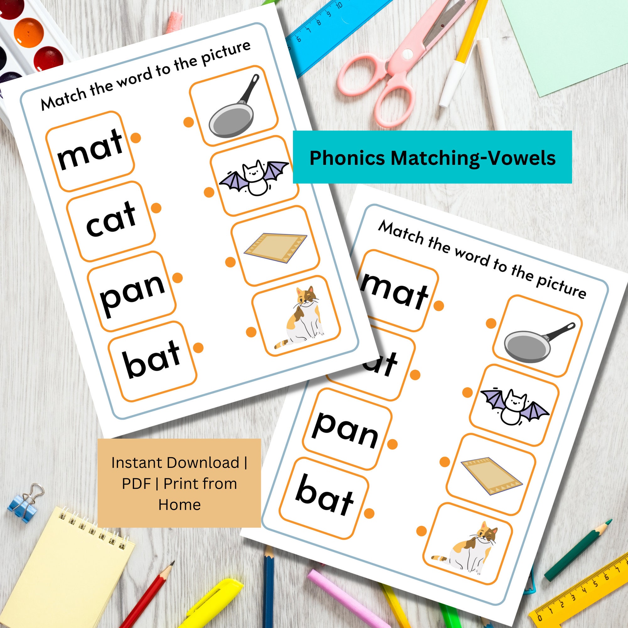 Phonics Worksheets Vowels & Digraph Bundle CVC Words Phonics Games ...