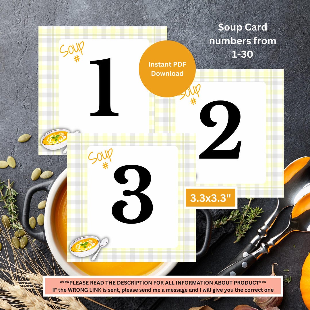 Soup Party Number Cards Printable| Soup Party | Soup Swap | Soup Cook ...