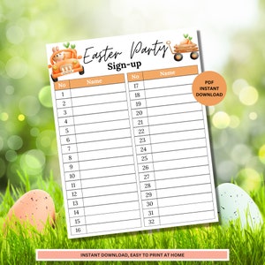 Easter Party Sign up Sheet | Easter Party Sheet | Printable Easter ...
