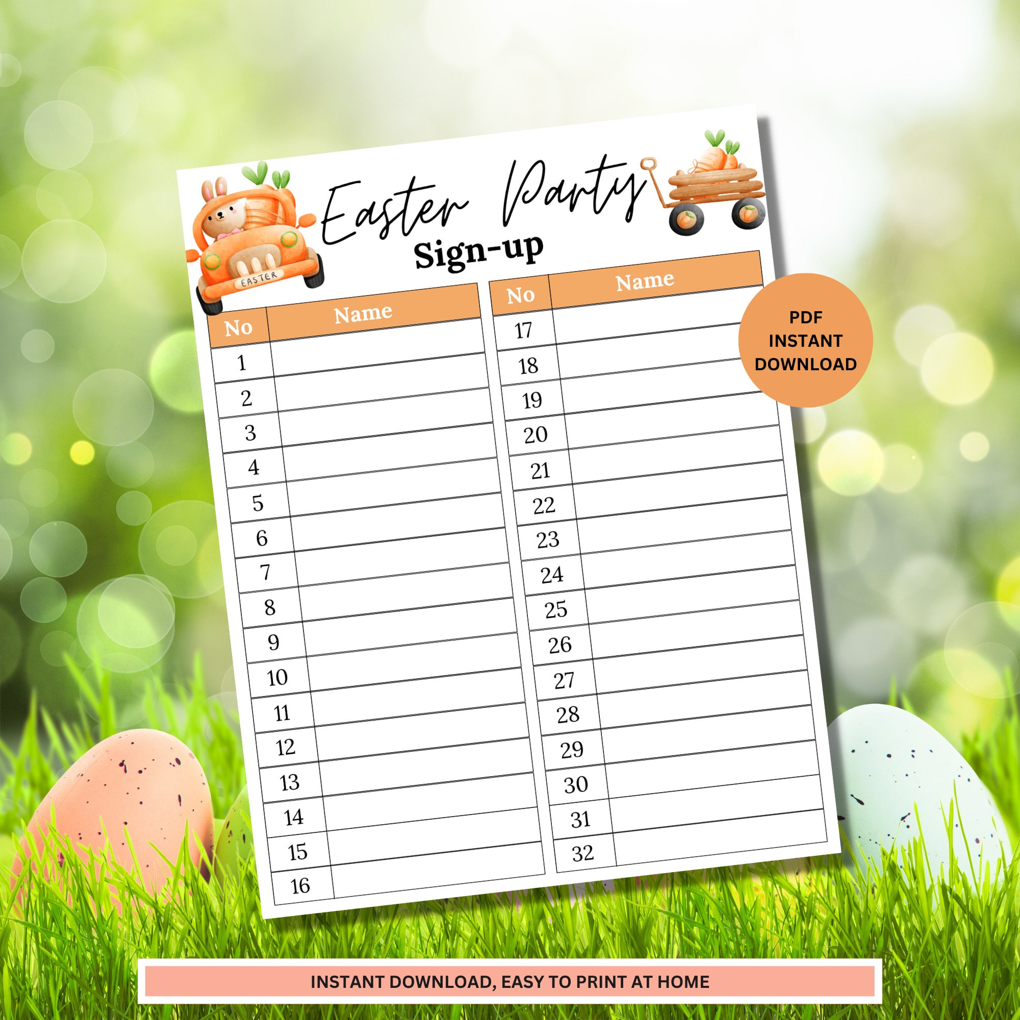 Easter Party Sign up Sheet | Easter Party Sheet | Printable Easter ...
