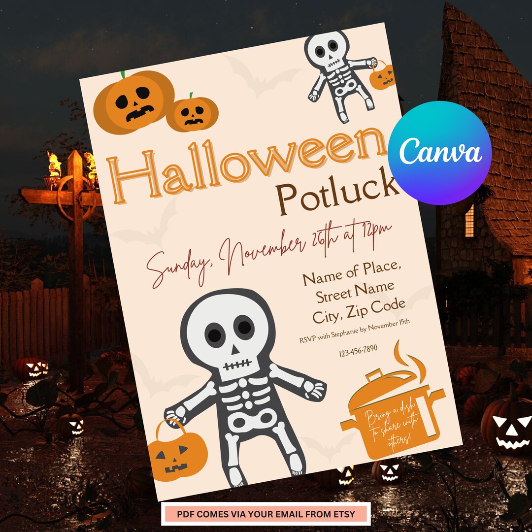 Halloween Potluck Invite Template Editable Potluck Invitation Halloween ...