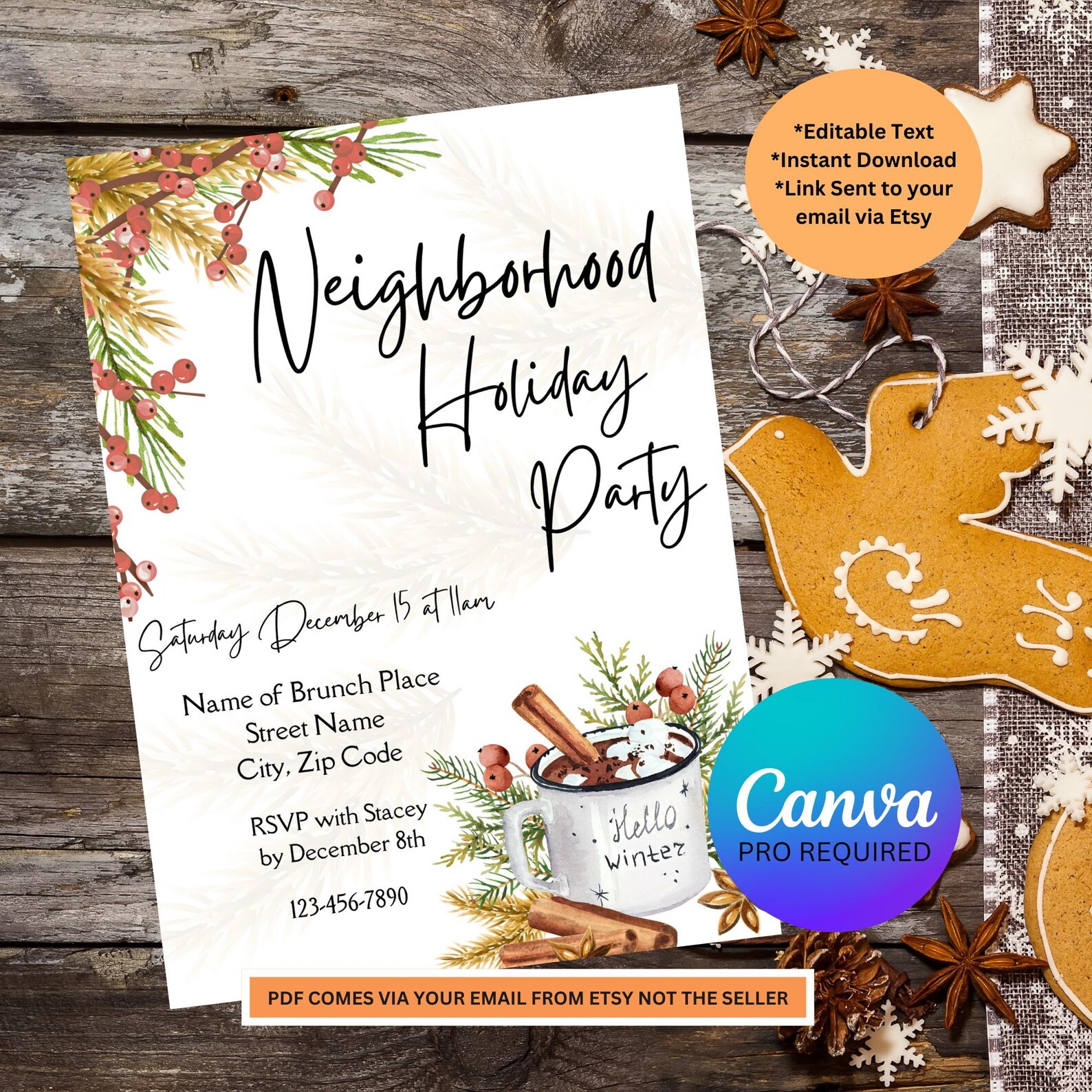 CANVA PRO Neighborhood Holiday Party Invite Template | Neighborhood ...