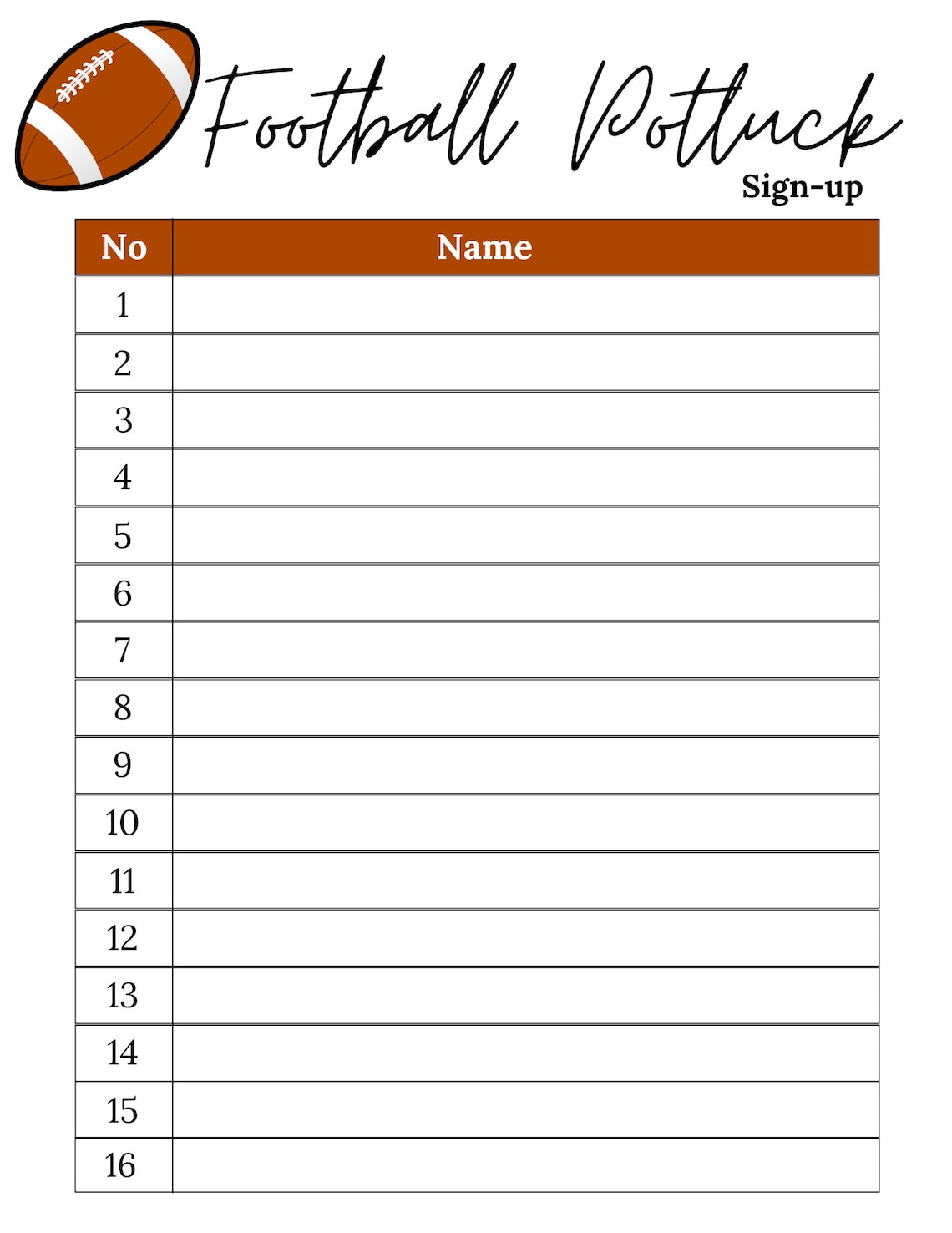 Football Potluck Sign up Sheet | Football Potluck Sheet | Football ...