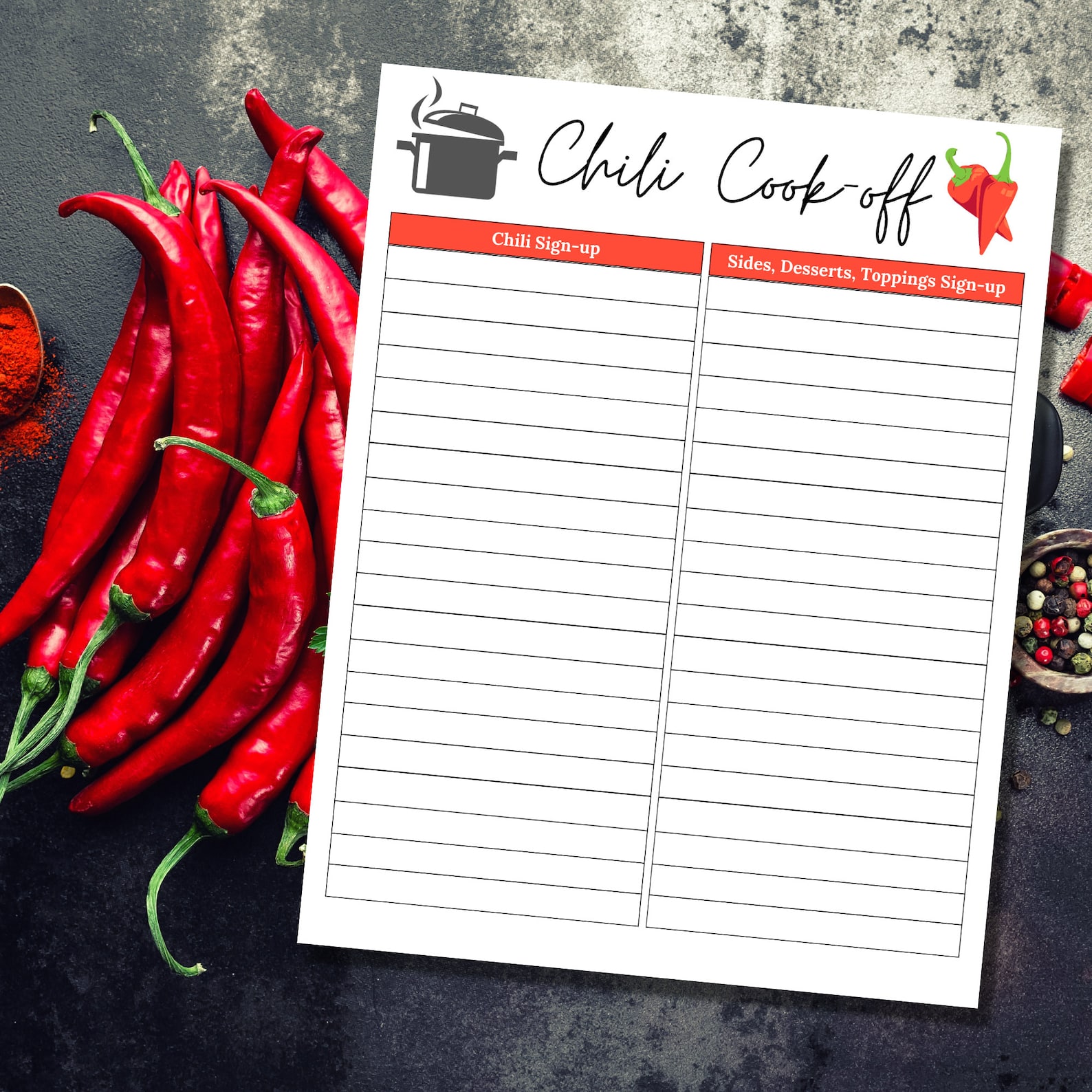 Chili Cook-off Sign up Sheet | Chili Cook off Sheet | Chili Cookoff ...