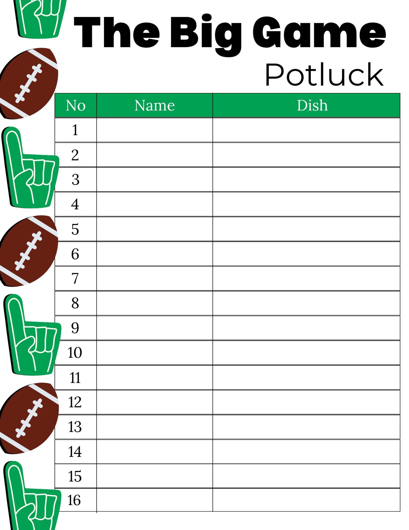Potluck Sign up Sheet | the Big Game Potluck Sign up Sheet | Football ...