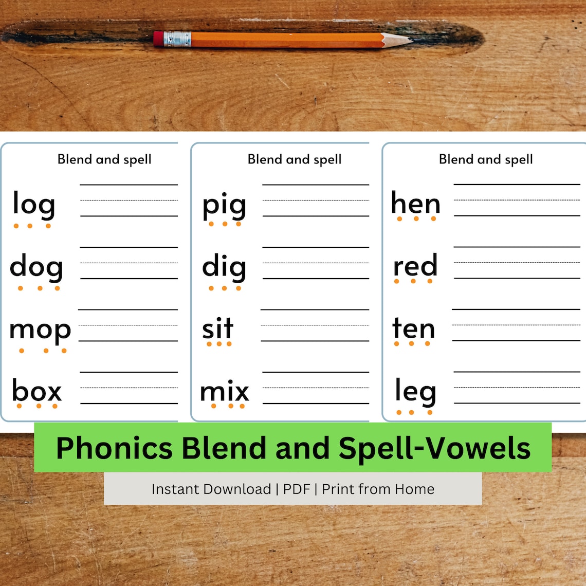 Phonics Worksheets Vowels CVC Words Phonics (Instant Download) - Etsy