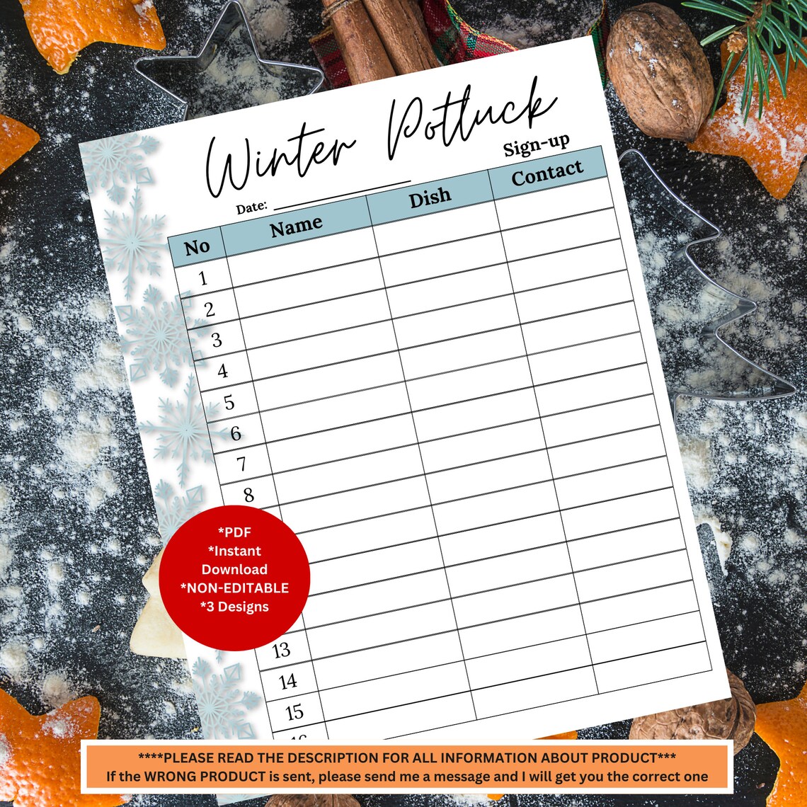 Potluck Sign up Sheet Winter Potluck Sign up Sheet Christmas Potluck ...