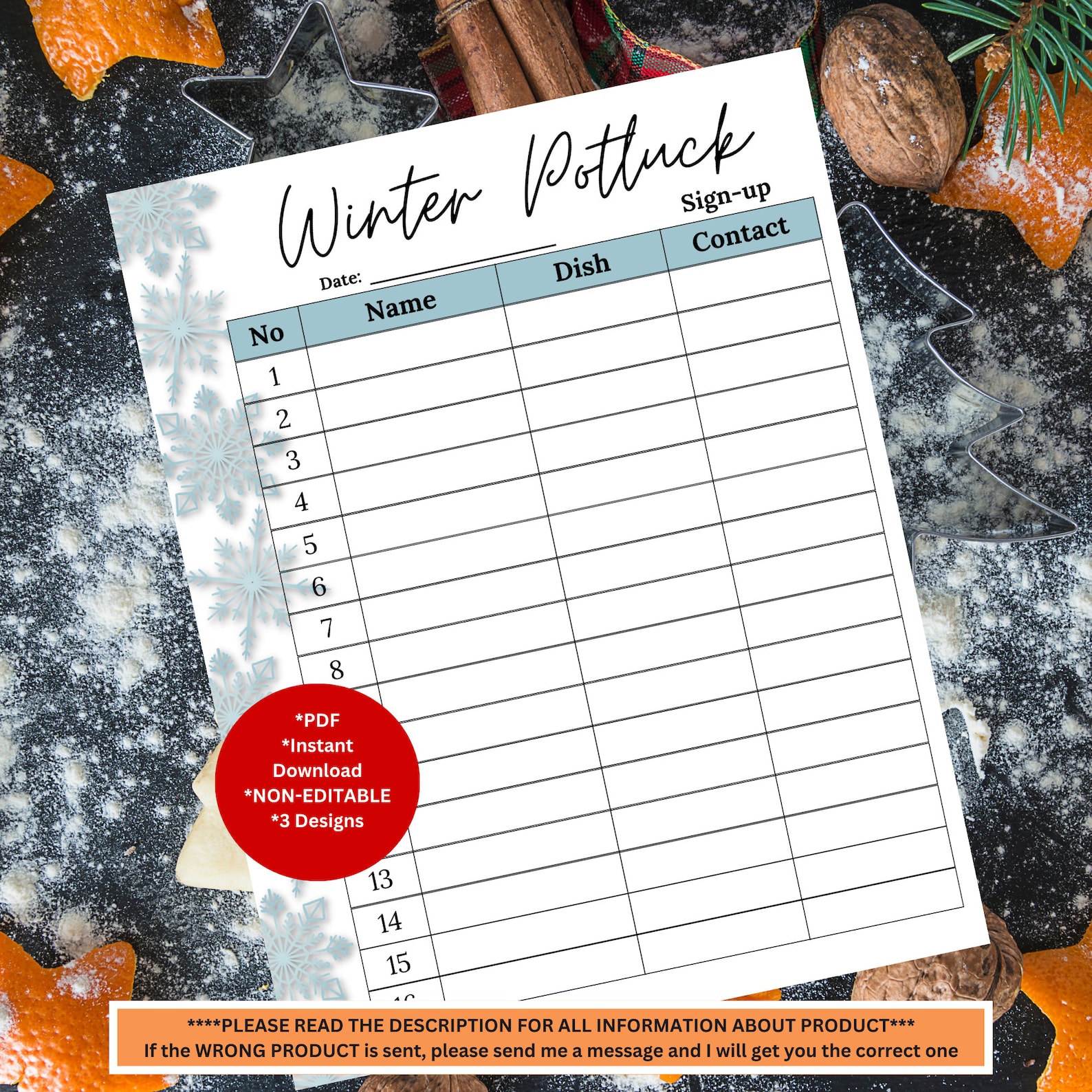 Potluck Sign up Sheet | Winter Potluck Sign up Sheet | Christmas ...