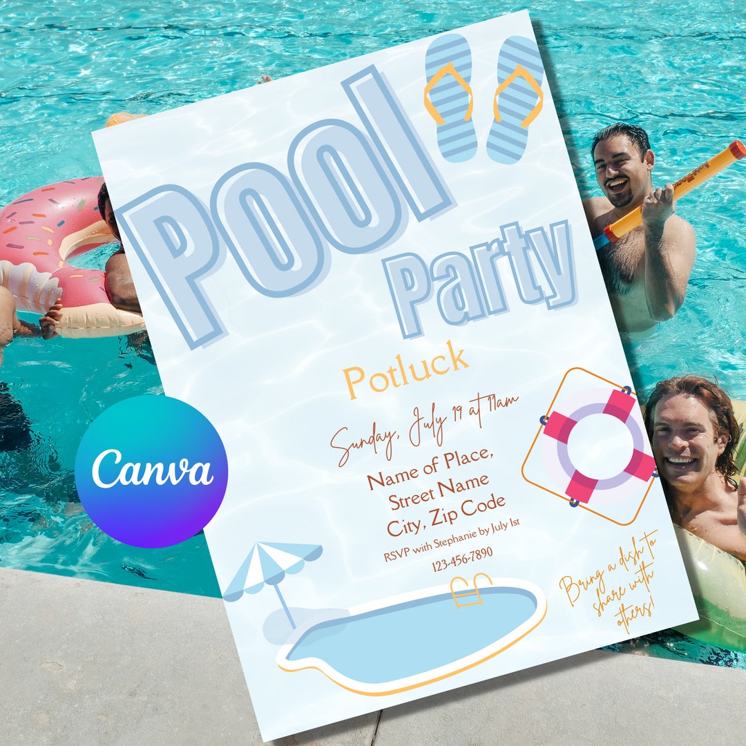 Pool Party Potluck Invitation Template | Pool Party Potluck Invite ...