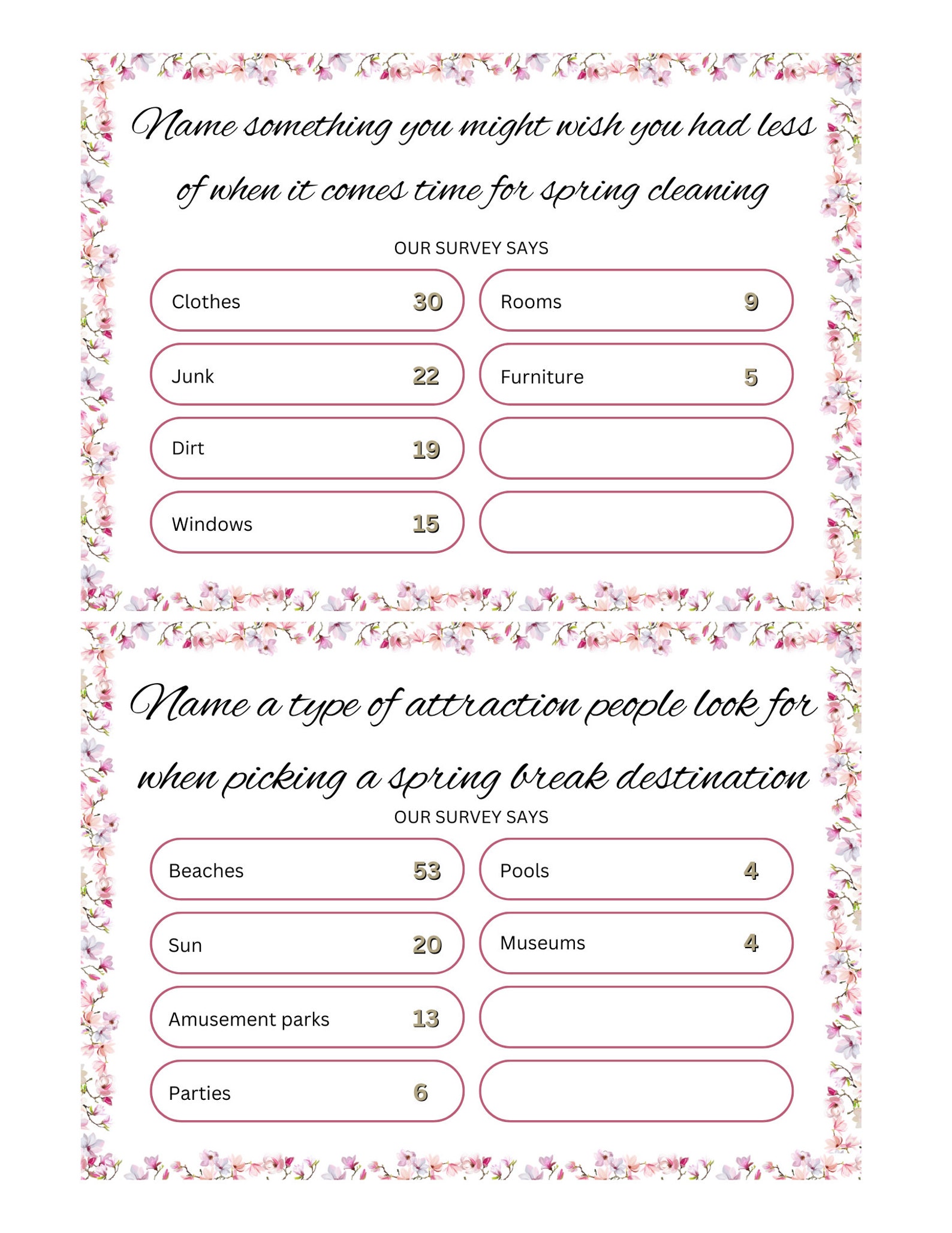 Family Feud Spring Game Spring Printable Games Spring - Etsy