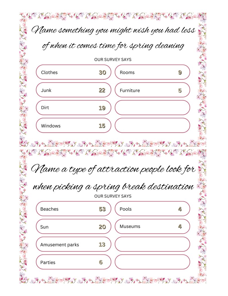 Family Feud Spring Game Spring Printable Games Spring Activities Adult ...