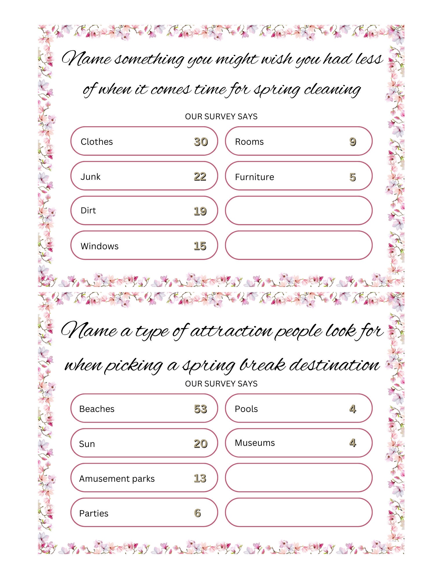 Family Feud Spring Game Spring Printable Games Spring Activities Adult ...