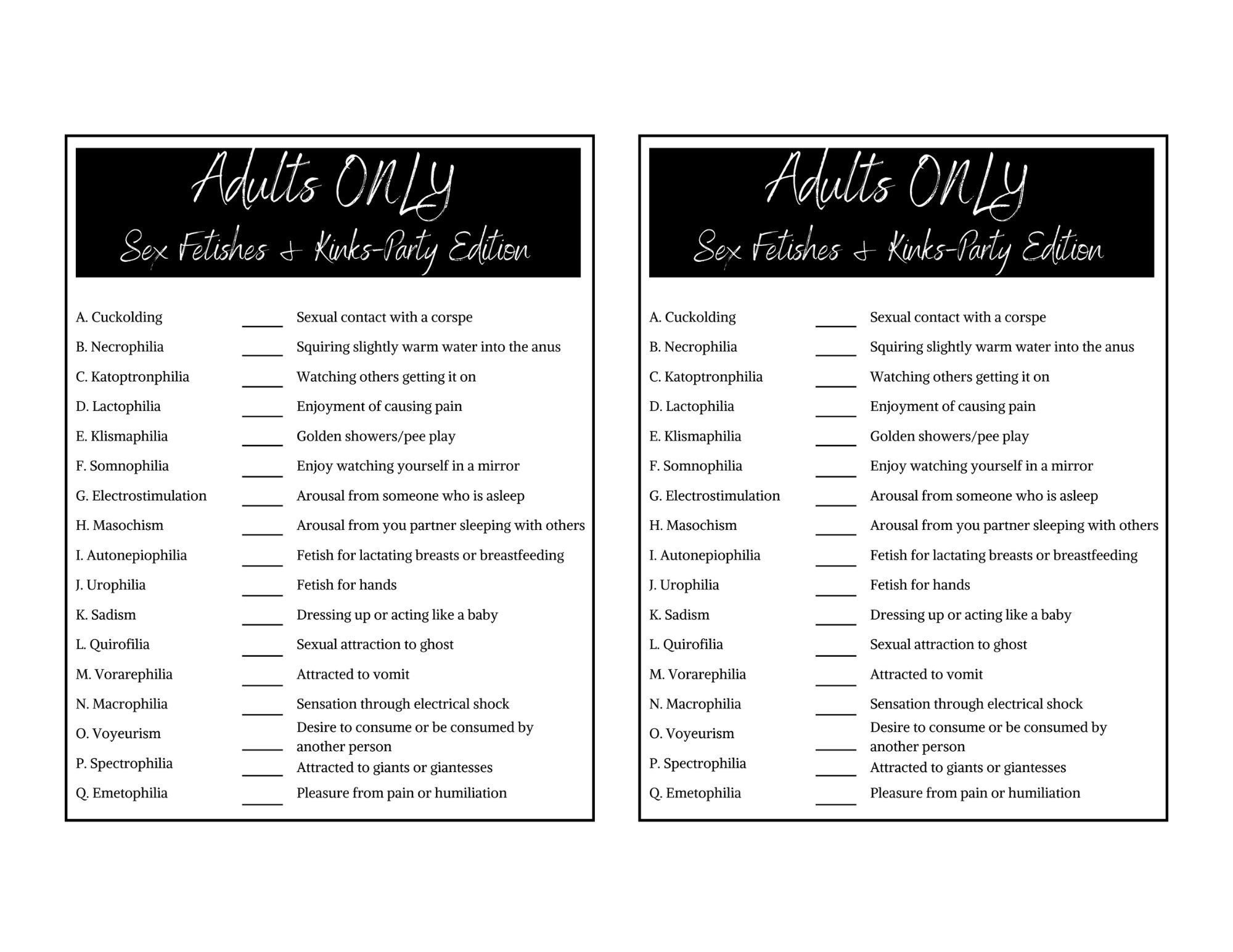 Sex Fetishes And Kinks Adult Game Sex Fetish Kink Party Game Adult Only