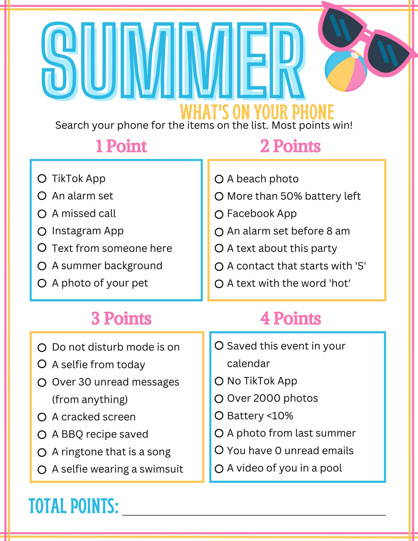 What's on Your Phone Summer Game | Summer Printable Games | Summer ...