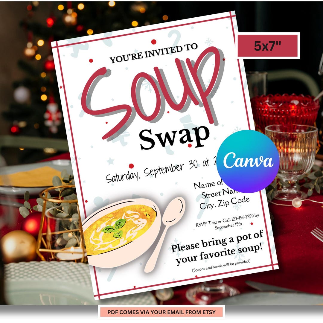 Christmas Soup Swap Invite Template | Editable Soup Party | Soup Invite ...
