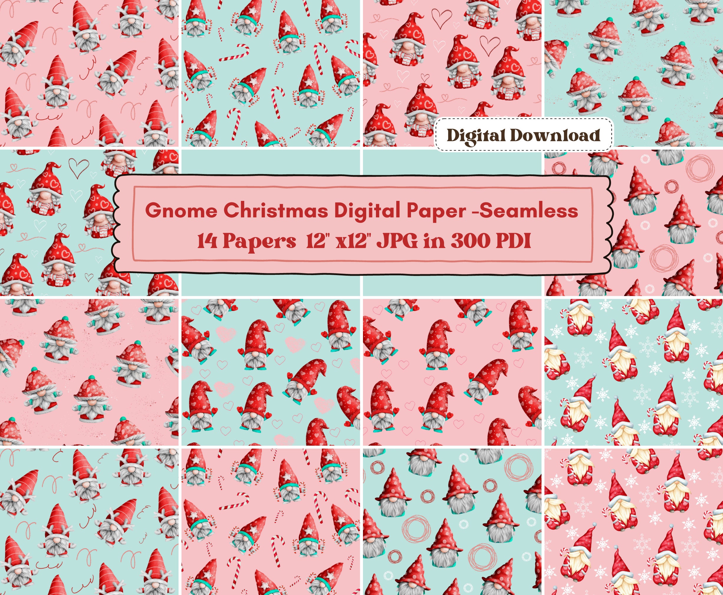 Christmas Digital Paper Gnome Christmas Background Christmas Wallpaper ...