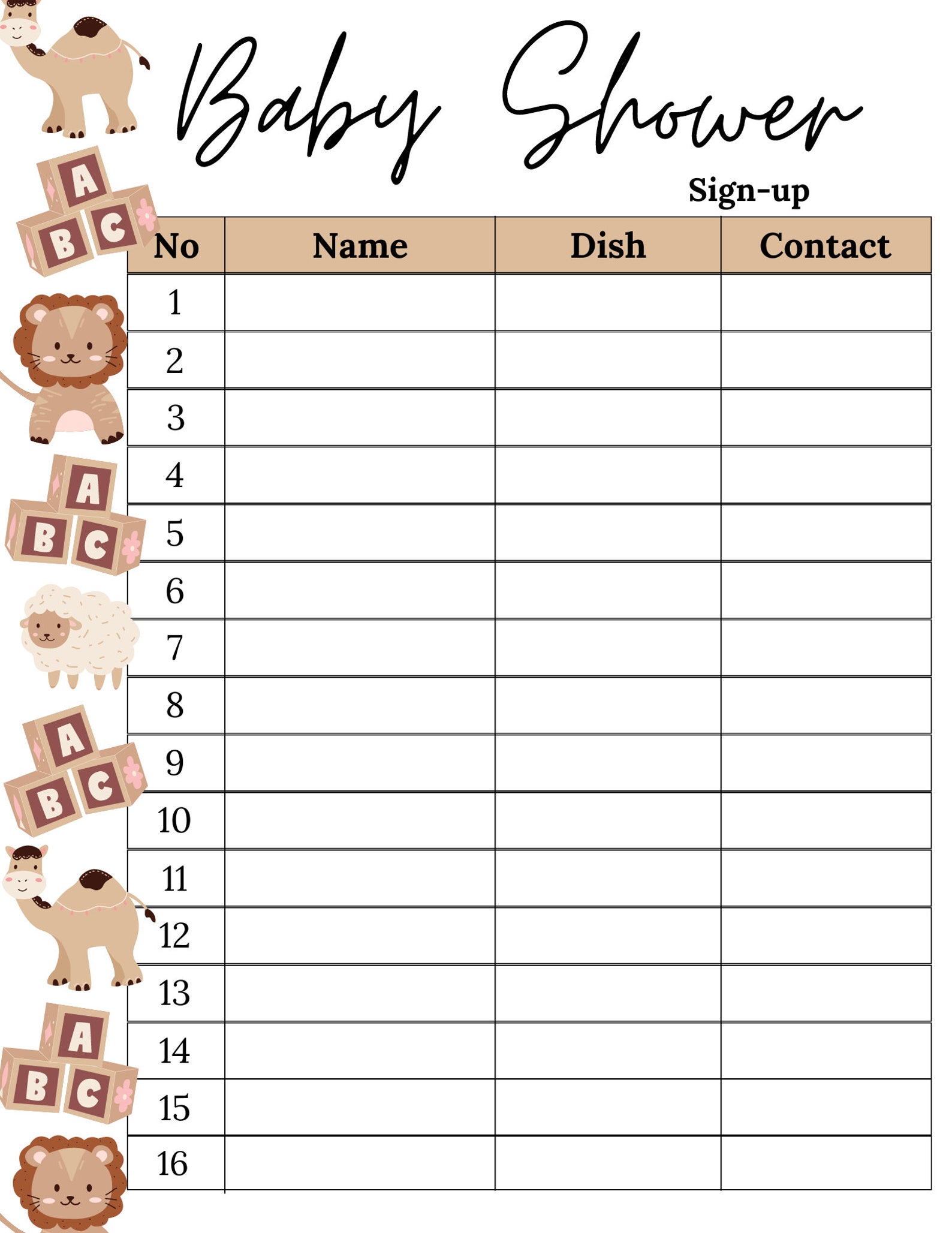 Potluck Sign up Sheet | Baby Shower Potluck Sign up Sheet | Baby Shower ...