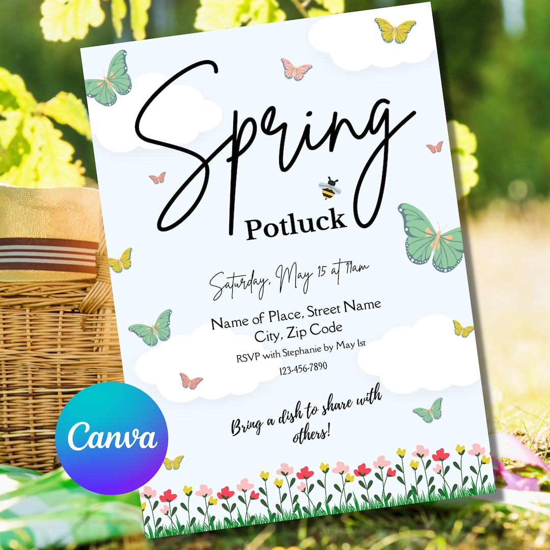 Spring Potluck Invite Template Editable Potluck Invitation Potluck ...