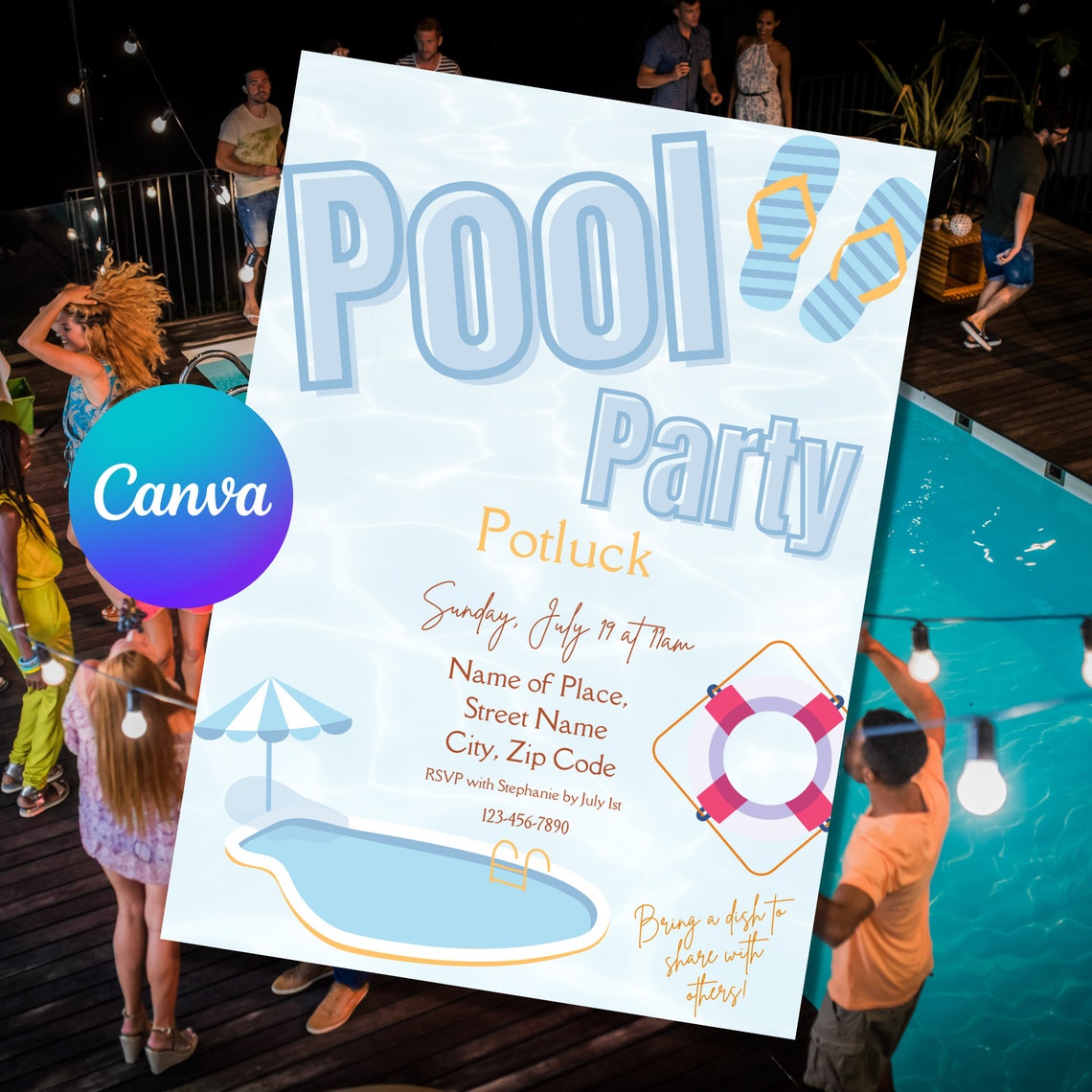 Pool Party Potluck Invitation Template | Pool Party Potluck Invite ...
