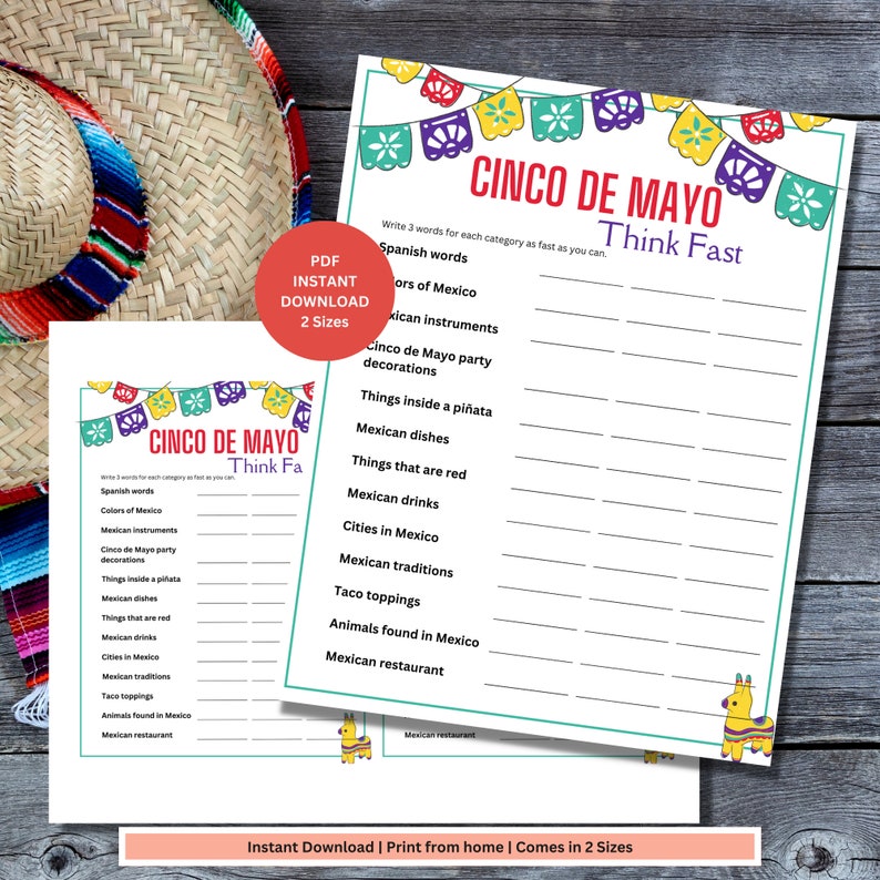 Think Fast Cinco De Mayo Game | Cinco De Mayo Printable Games | Mexican ...