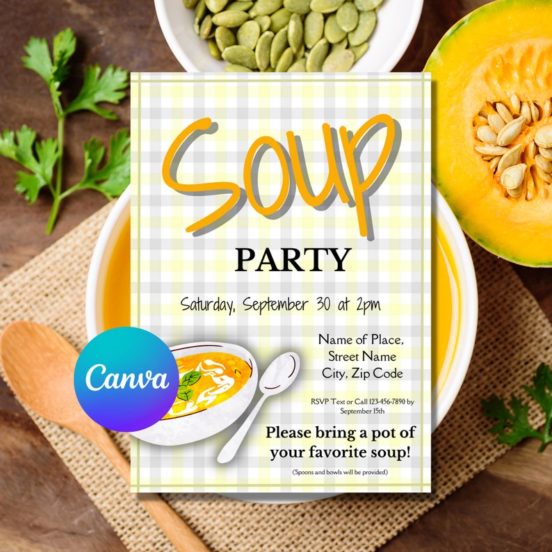 Soup Party Invite Template | Editable Soup Party | Soup Party Invite ...