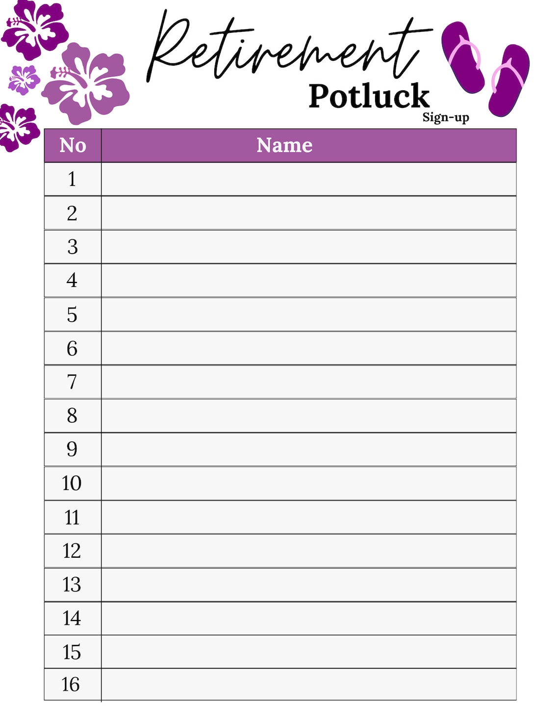 Potluck Sign up Sheet Retirement Potluck Sign up Sheet Retirement ...