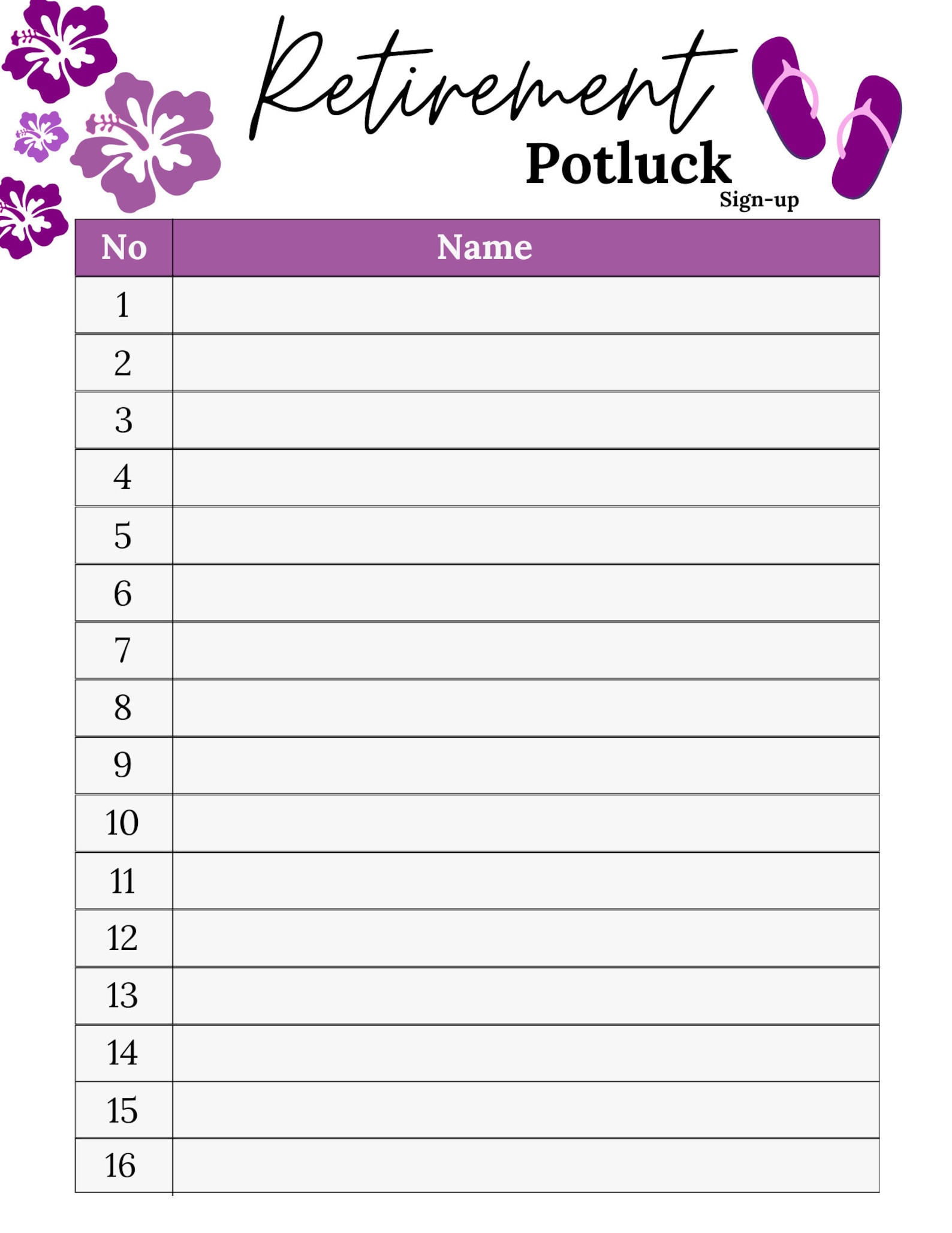 Potluck Sign up Sheet Retirement Potluck Sign up Sheet Retirement ...
