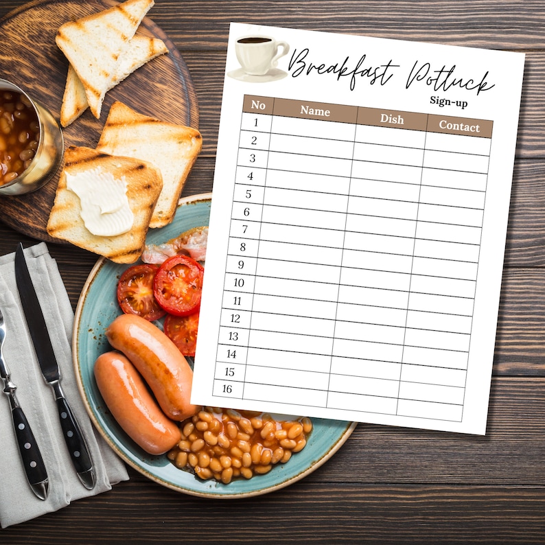 Potluck Sign up Sheet | Breakfast Potluck Sign up Sheet | Breakfast ...
