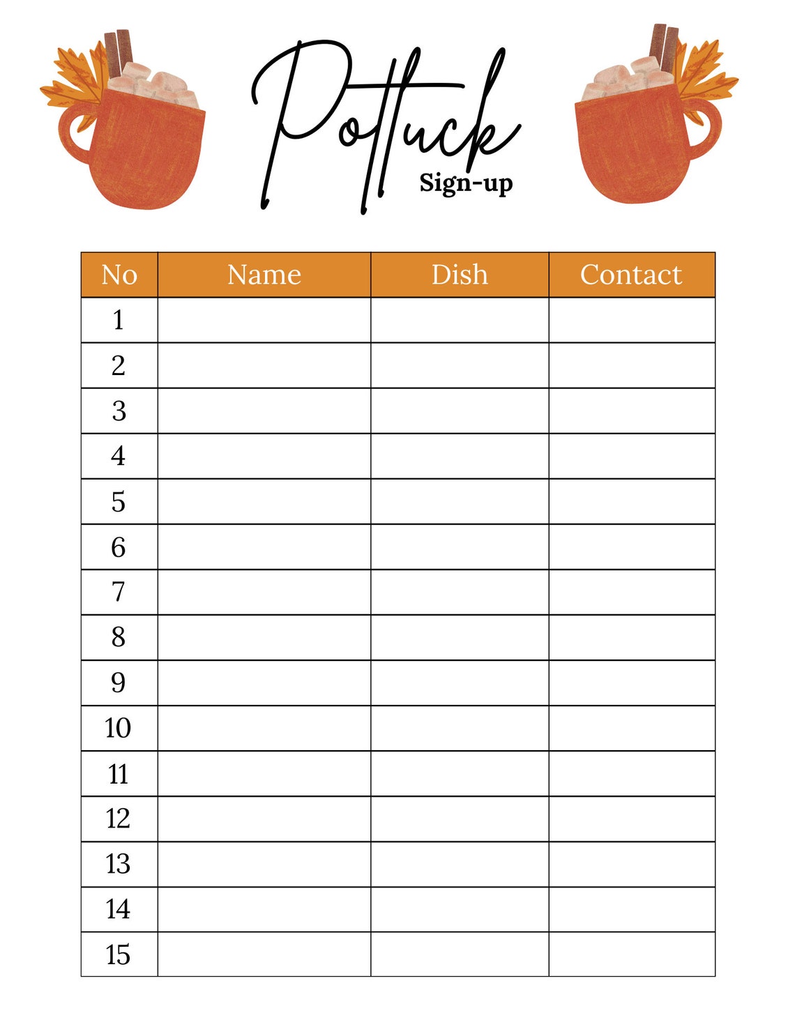 Potluck Sign up Sheet Thanksgiving Potluck Sign up Sheet - Etsy