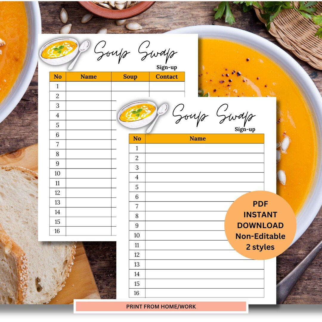 Soup Swap Sign up Sheet | Soup Potluck Swap Sign up Sheet |soup Exchange Sheet | Potluck Sign up ...