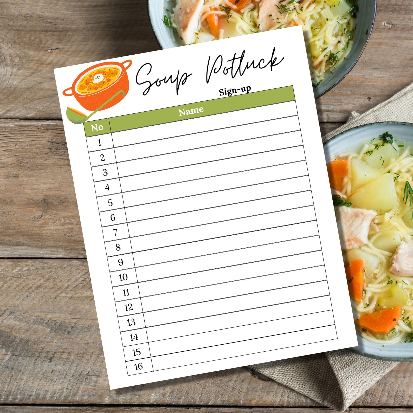 Potluck Sign up Sheet | Soup Potluck Sign up Sheet | Soup Potluck Sheet ...