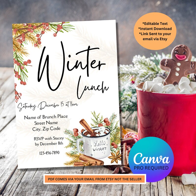 CANVA PRO Winter Lunch Template | Editable Winter Brunch | Winter ...